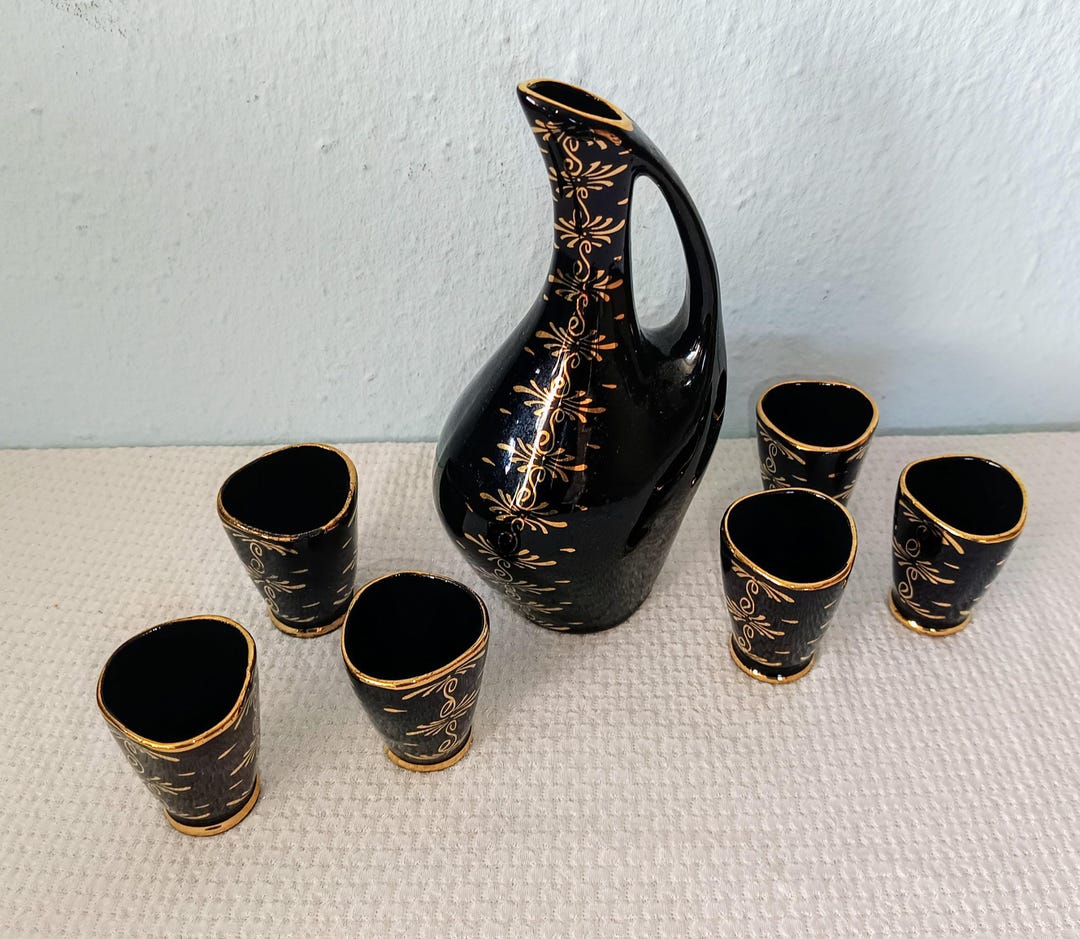 Schnapps Set, Pitcher and Cup, Black and Gold - Etsy UK