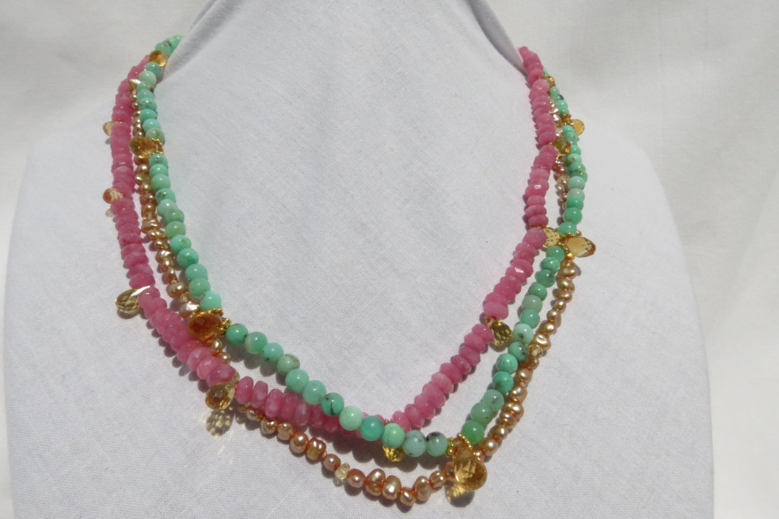 Delightful 3 Strand Necklace Made With Pink Tourmaline Gold - Etsy Israel