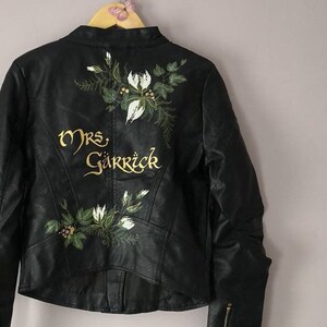 Hand Painted Design Faux Leather Jacket, Custom Painted Leather Bridal ...