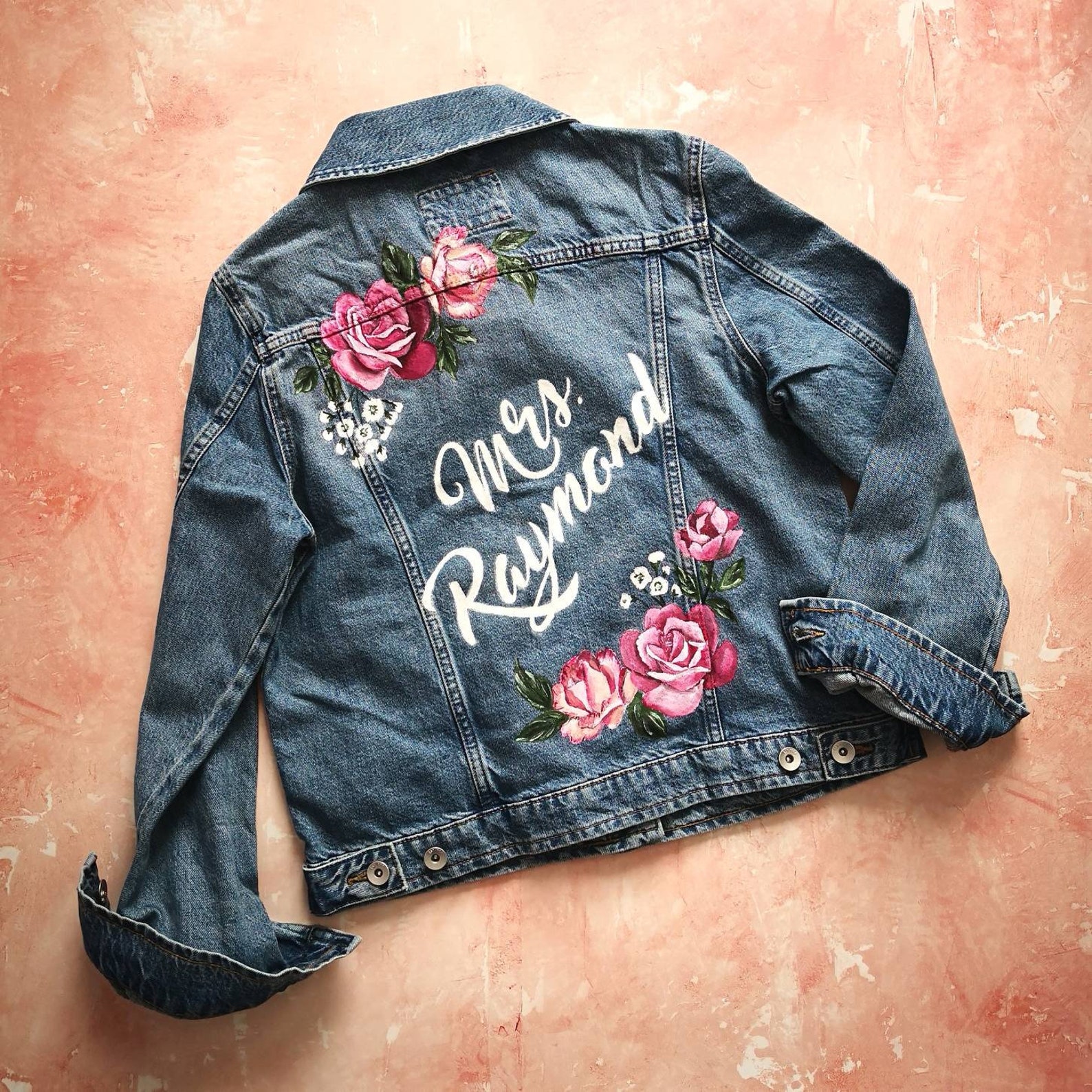 Hand Painted Pink Rose Wedding Jacket Custom Painted Denim | Etsy