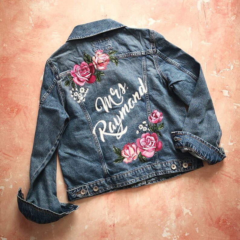 Hand Painted Pink Rose Wedding Jacket Custom Painted Denim - Etsy