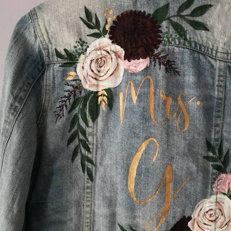 Hand Painted Rose or Custom Design Wedding Jacket, Painted Denim Bridal ...