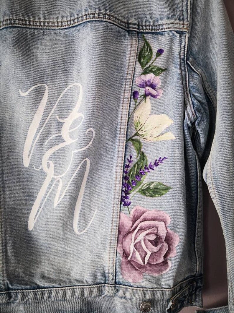 Hand Painted Rose or Custom Design Wedding Jacket, Painted Denim Bridal ...
