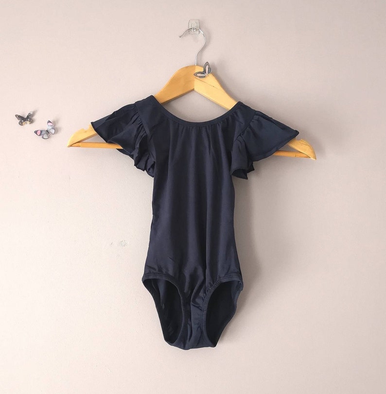 Navy Blue Flutter Frill Short Sleeve Girls Ballet Leotard - Etsy