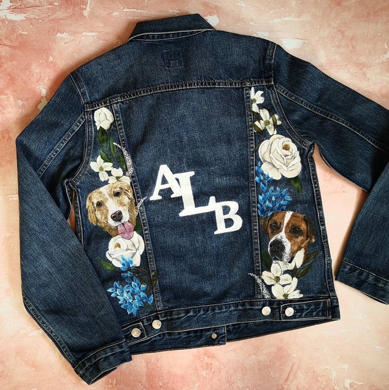 Custom Hand Painted Floral Pet Portrait Wedding Jacket, Personalised ...
