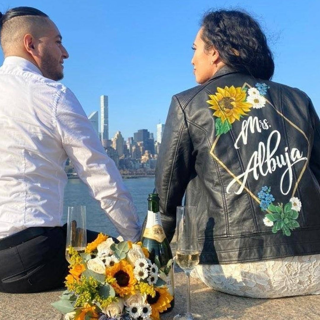 Custom Jacket Painting, Sunflower Floral Jacket, Personalised Leather ...