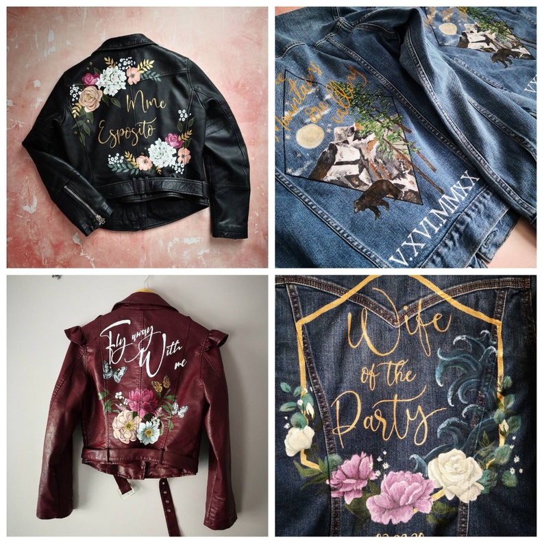 Hand Painted Pink Rose Wedding Jacket Custom Painted Denim - Etsy