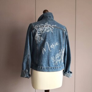 DIY Kit Your Custom Name Calligraphy Jackets, Painted Floral Denim Bridal Jacket, Bridesmaid ...