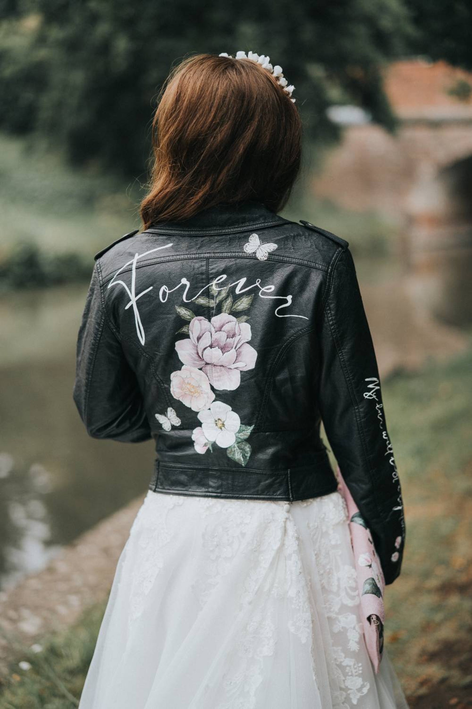 Hand Painted Pink Rose Wedding Jacket Custom Painted Denim - Etsy