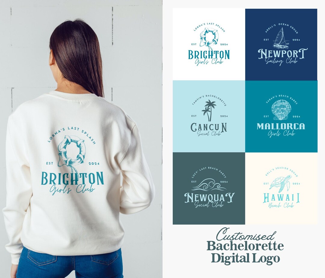 Bachelorette Logo Digital Coastal Logo Design Beach Hen Party Beach ...