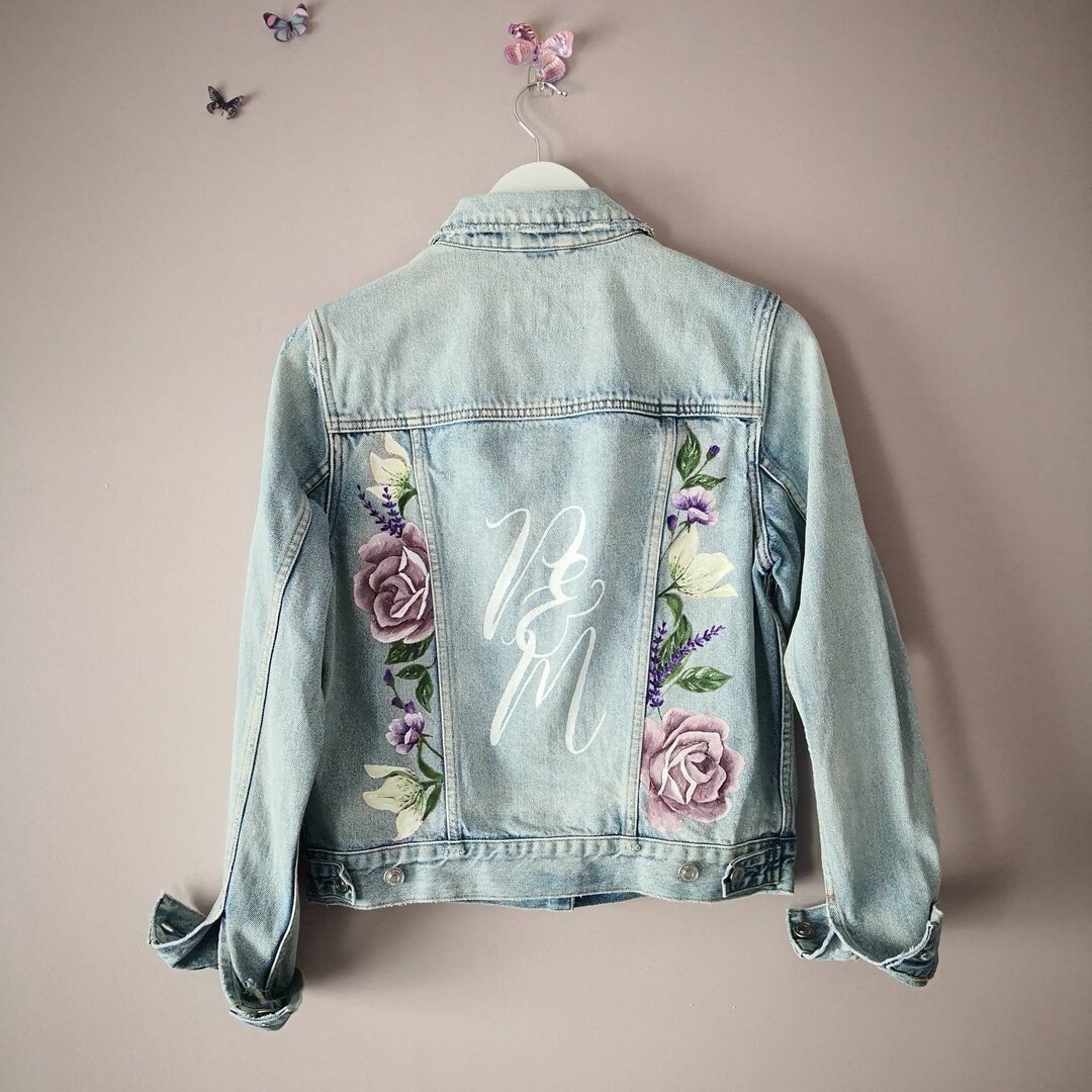 Hand Painted Rose or Custom Design Wedding Jacket, Painted Denim Bridal ...