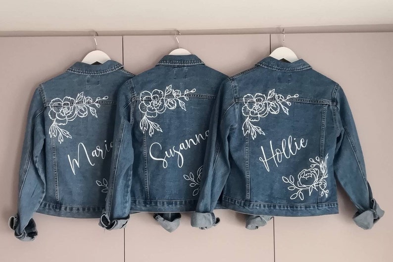 DIY Kit Your Custom Name Calligraphy Jackets, Painted Floral Denim ...