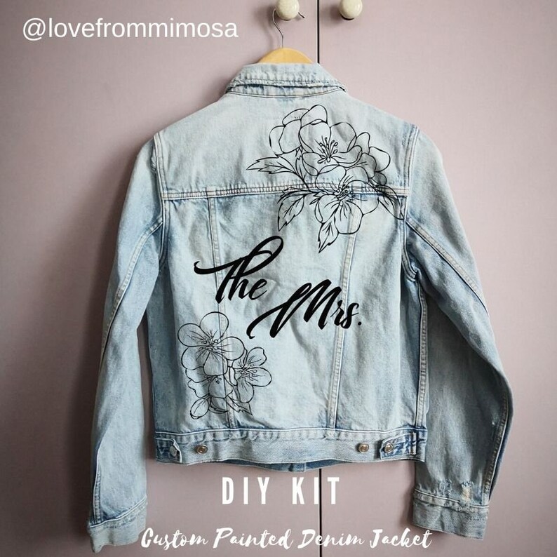 DIY Kit Your Custom Name Calligraphy Jackets, Painted Floral Denim ...