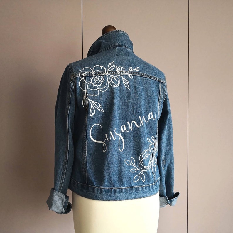 DIY Kit Your Custom Name Calligraphy Jackets, Painted Floral Denim ...