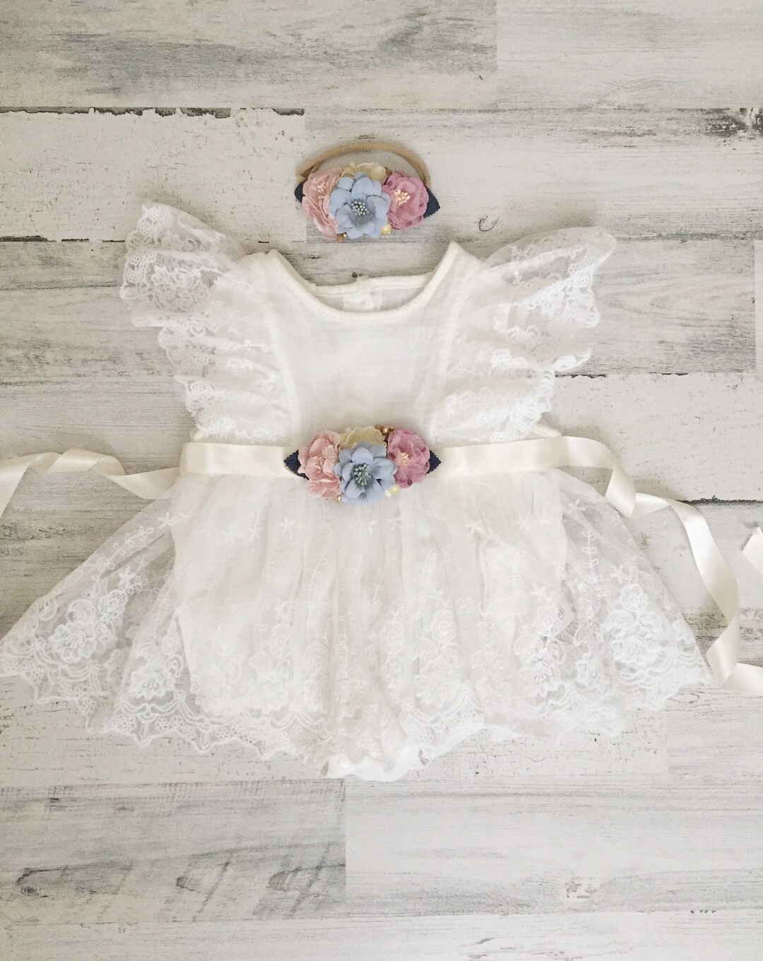 Baby Girls off White Dress With Sash-white Lace Dress-1st Birthday ...