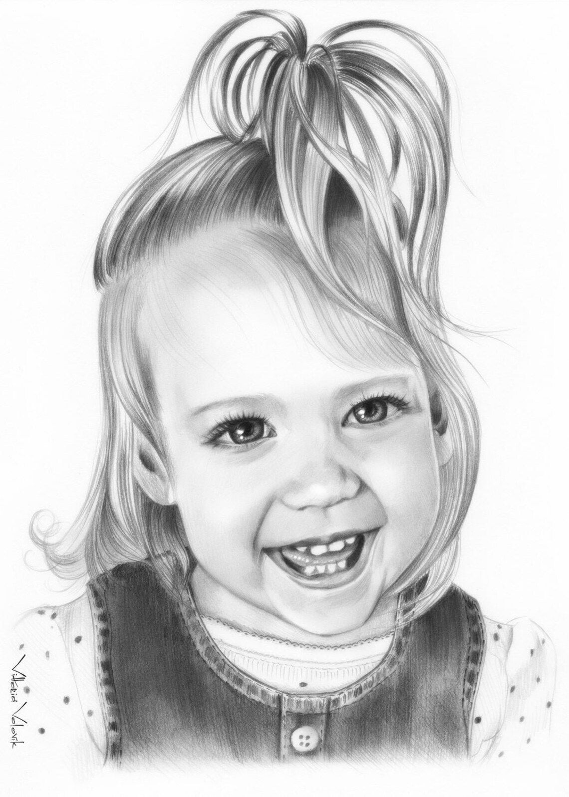 Kids Hand-drawn Portrait 11x8, Custom Baby Portrait, Pencil Portrait ...