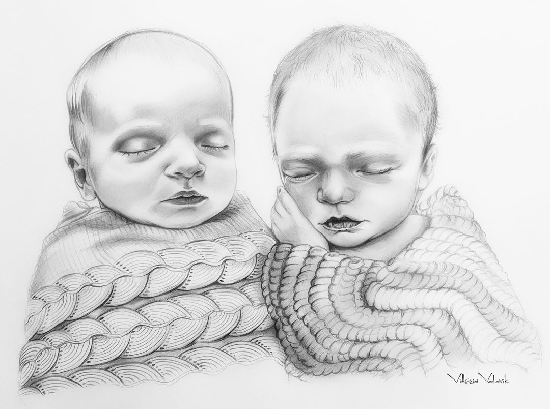 Custom Hand-drawn Memorial Portrait of Stillborn Babies, Portraits of ...
