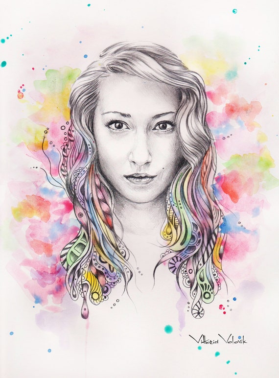 Items Similar To Original Custom Portrait Mixed Technique Watercolors