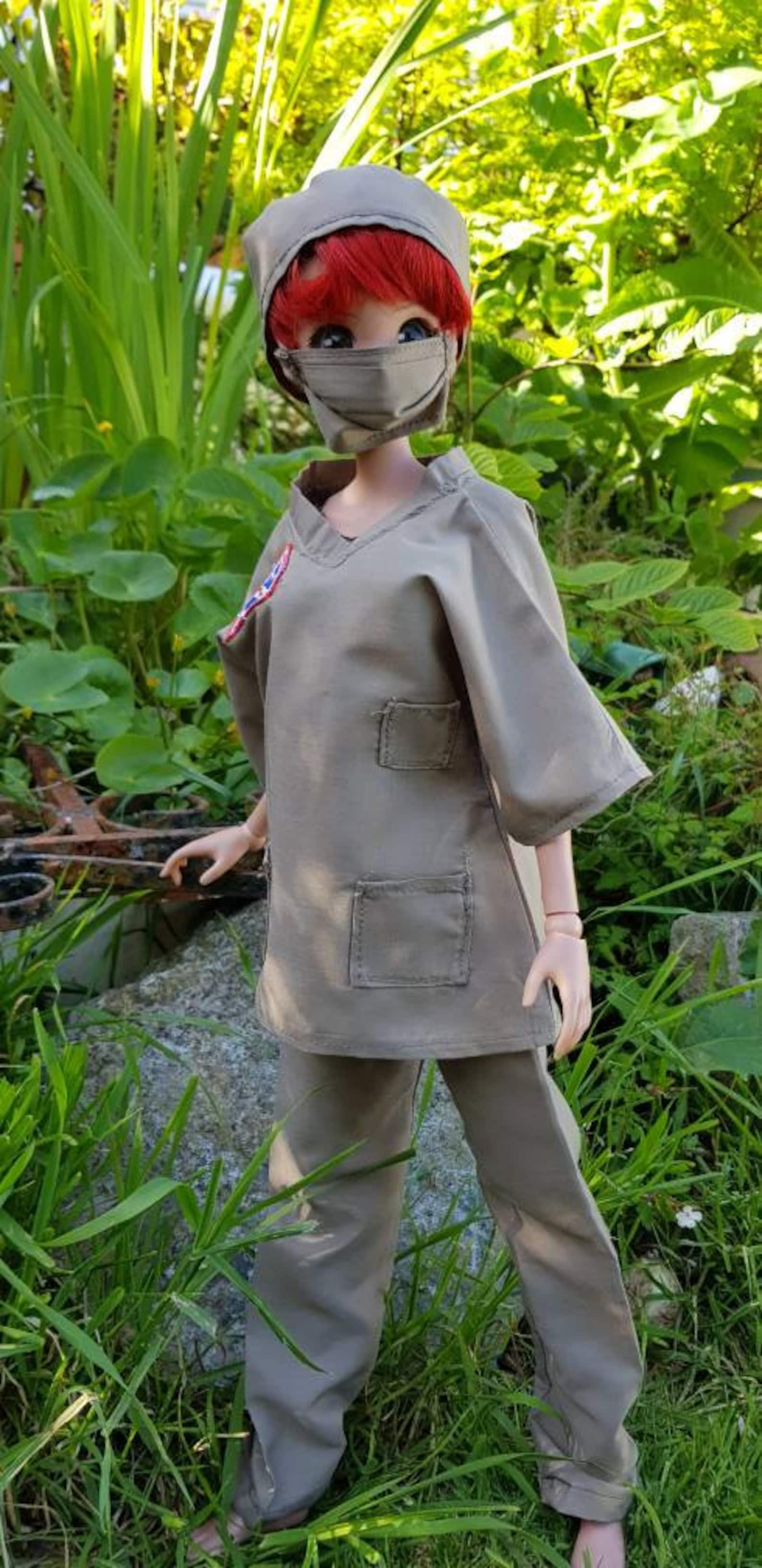 Smartdoll Hospital Scrubs Outfit: Khaki Green, Facemask & Hat - Etsy UK