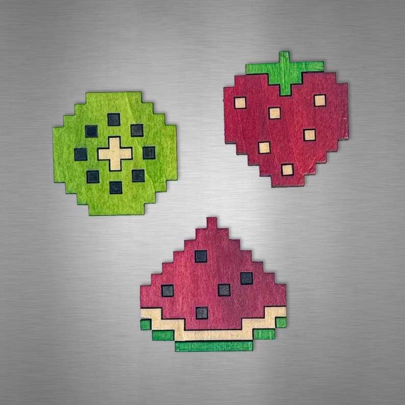 Pixel Art Fruit Wood Magnet Set | Laser Cut & Hand Painted | Retro Gift ...