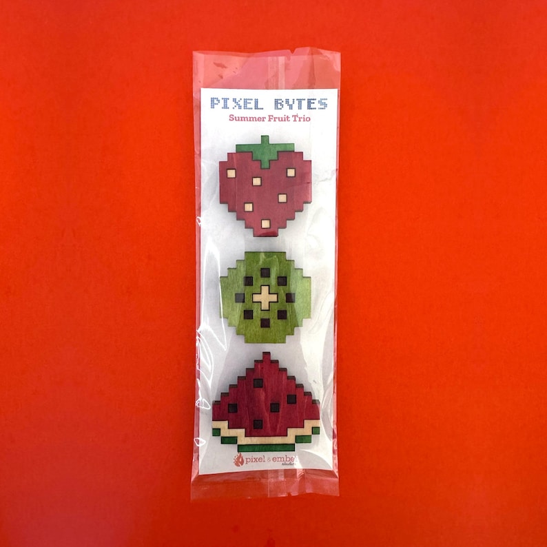 Pixel Art Fruit Wood Magnet Set | Laser Cut & Hand Painted | Retro Gift ...