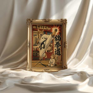 Karate Cat Poster & Canvas | Ukiyo-e Manga Wall Art 0GV8BN - Etsy
