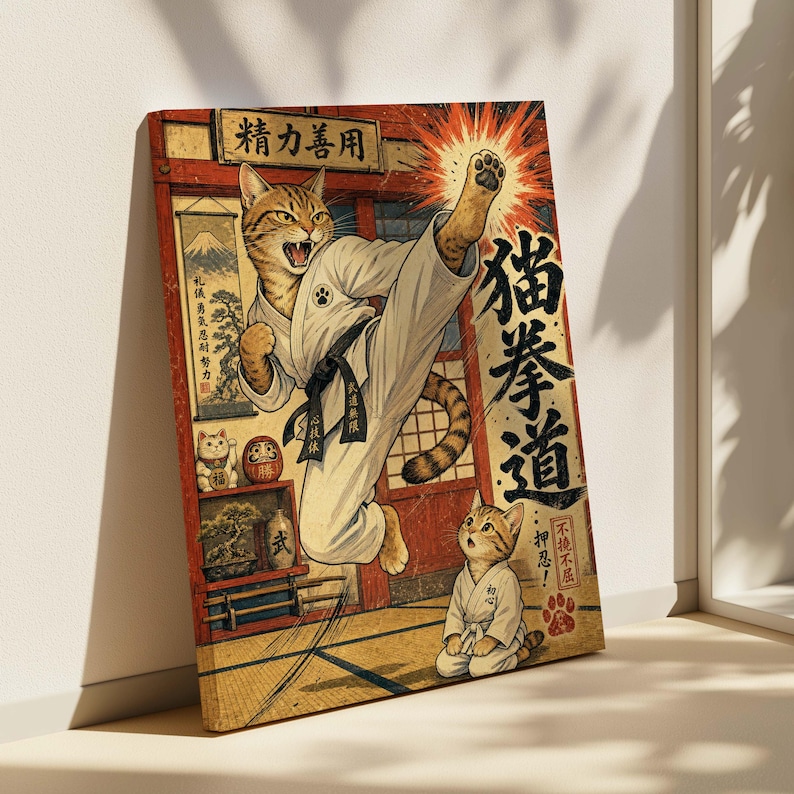Karate Cat Poster & Canvas | Ukiyo-e Manga Wall Art 0GV8BN - Etsy