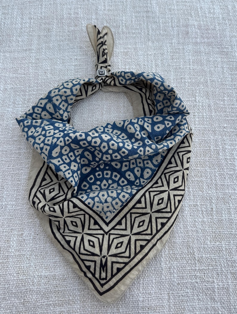 Hand Block Print Cotton Scarf | Blue Geometric Tribal Bandana | Boho ...