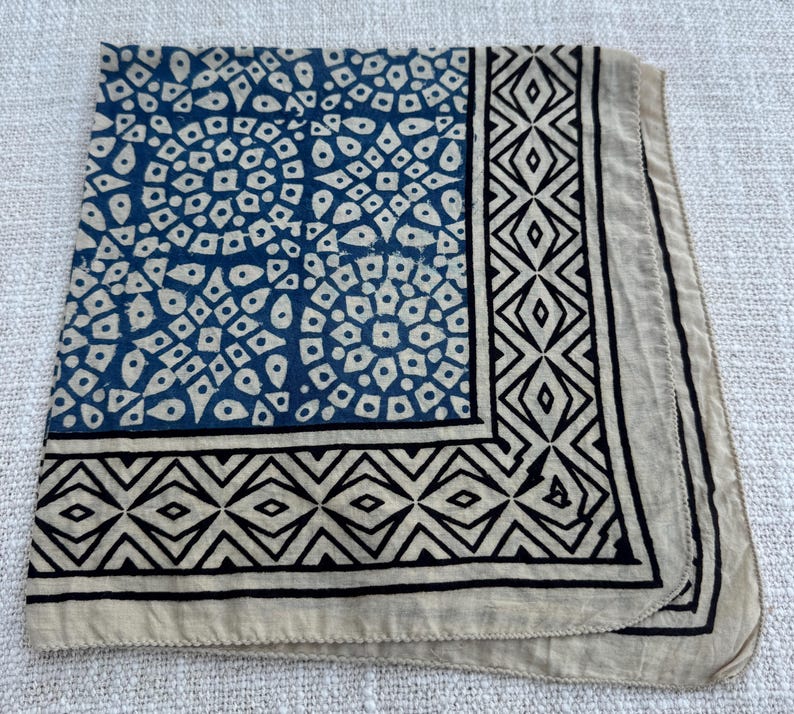 Hand Block Print Cotton Scarf | Blue Geometric Tribal Bandana | Boho ...