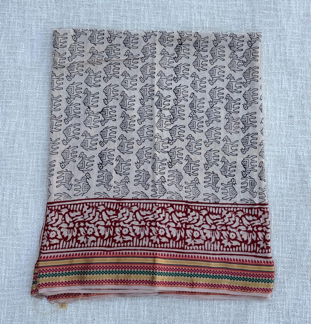 Cotton Sarong, Hand Block Print Beach Wrap, Beige Maroon Floral Border ...