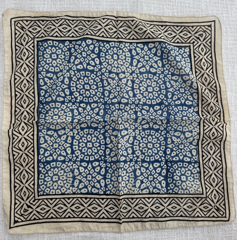 Hand Block Print Cotton Scarf | Blue Geometric Tribal Bandana | Boho ...