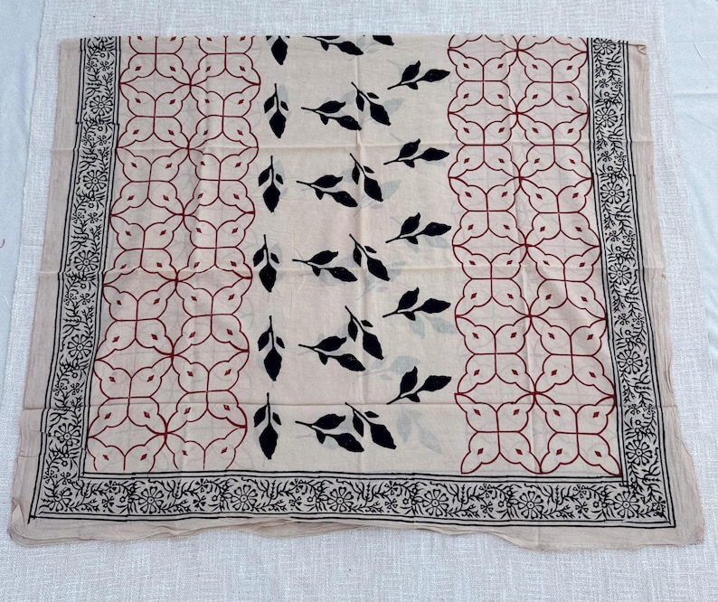 Hand Block Print Malmal Sarong | Botanical Cotton Beach Wrap, Beige Red ...