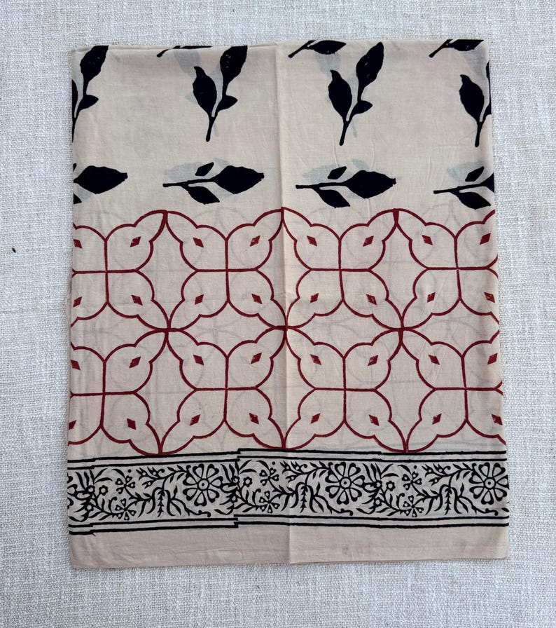 Hand Block Print Malmal Sarong | Botanical Cotton Beach Wrap, Beige Red ...