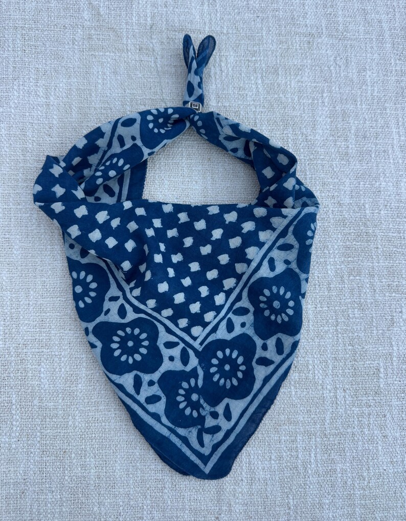Indigo Hand Block Print Cotton Bandana | Blue Floral Boho Scarf - Etsy