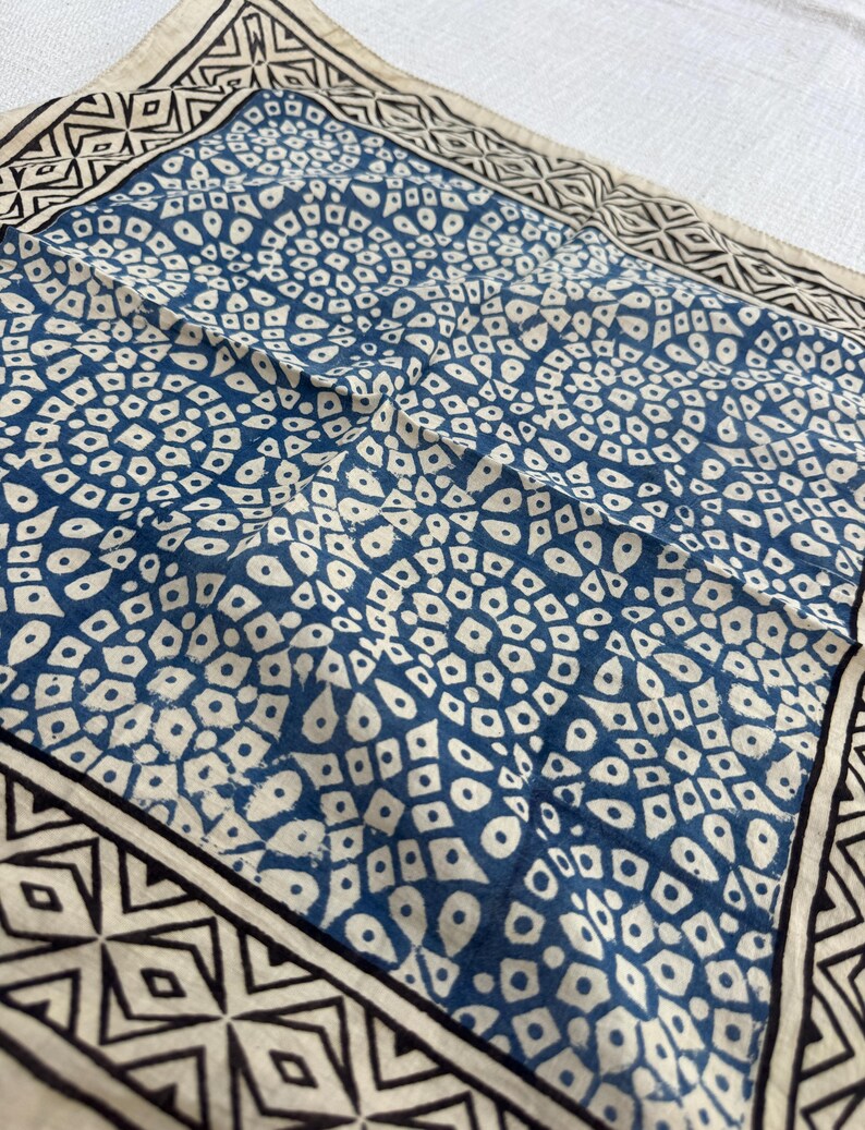 Hand Block Print Cotton Scarf | Blue Geometric Tribal Bandana | Boho ...
