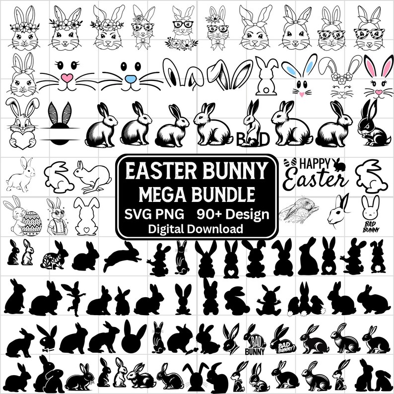 Easter Bunny SVG Bundle, 90+ Bunny Png Clipart, Easter Svg Cricut, Cute ...