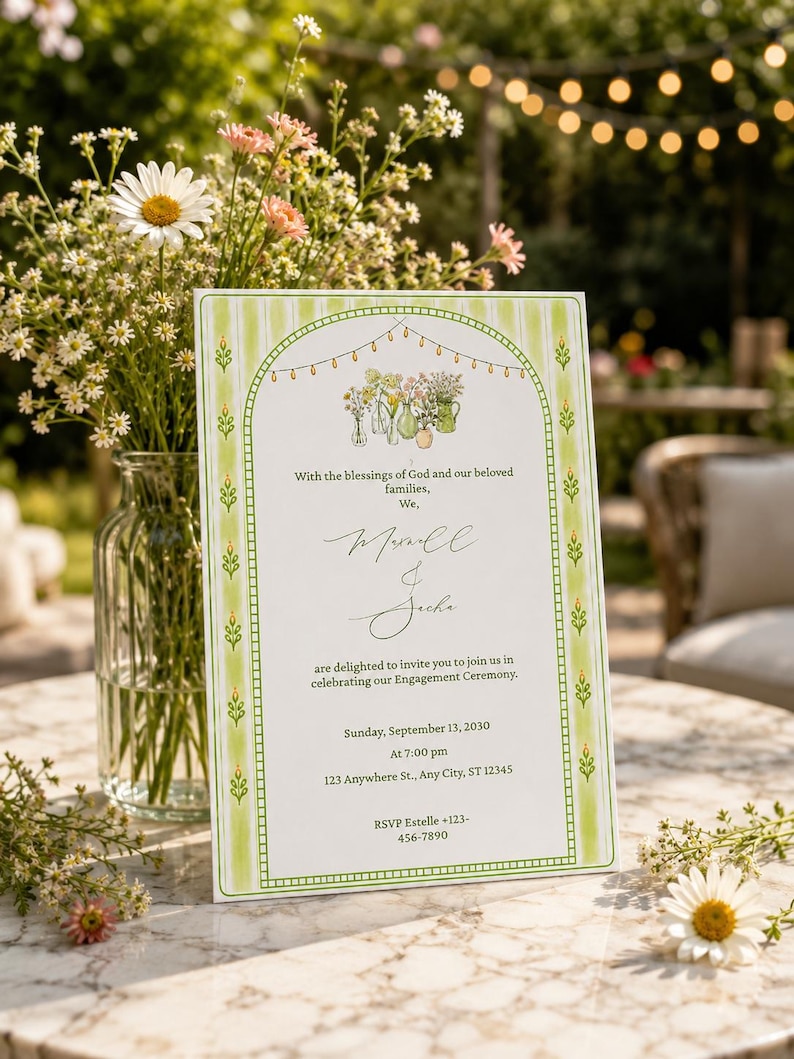 Garden Arch Wildflower Engagement Invitation | Watercolor Arch, String ...