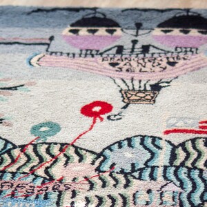 Hooked Rug Folk Art Village Fair or Carnival Scene With French Balloon ...