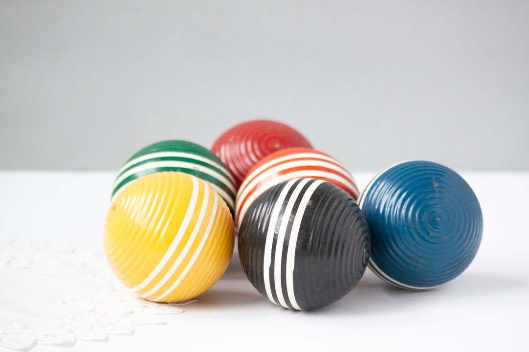 Vintage Triple Striped Ribbed Croquet Balls, Bowl Filler, Primary ...