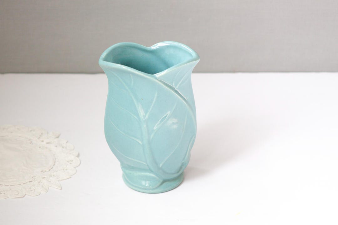 Vintage Turquoise Cabbage Leaf Vase - Etsy