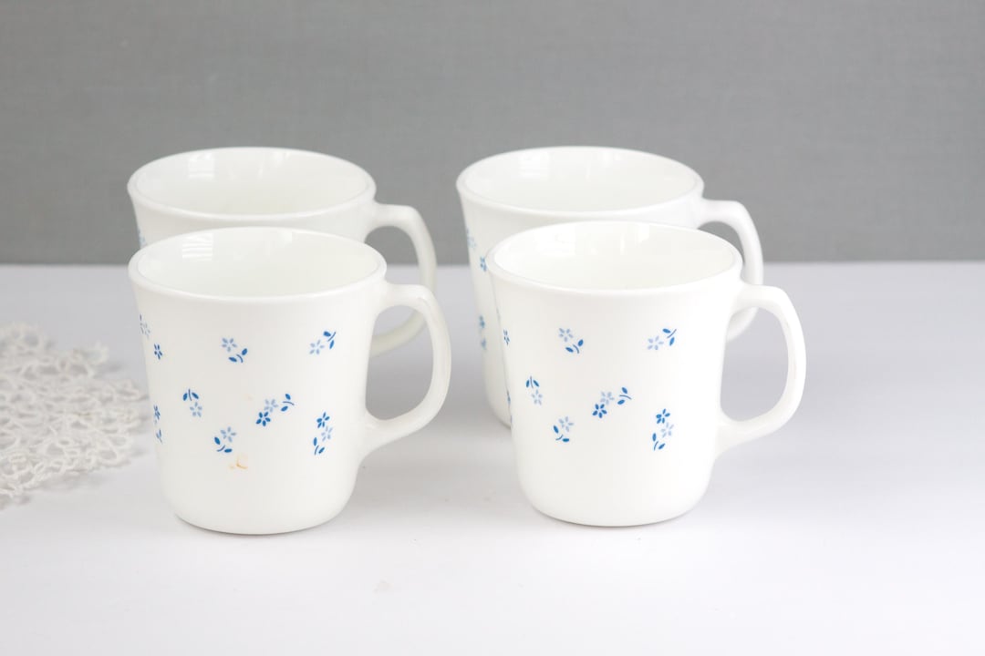Vintage White Corningware Mug With Little Blue Flowers Set of 4 Coffee Cups - Etsy