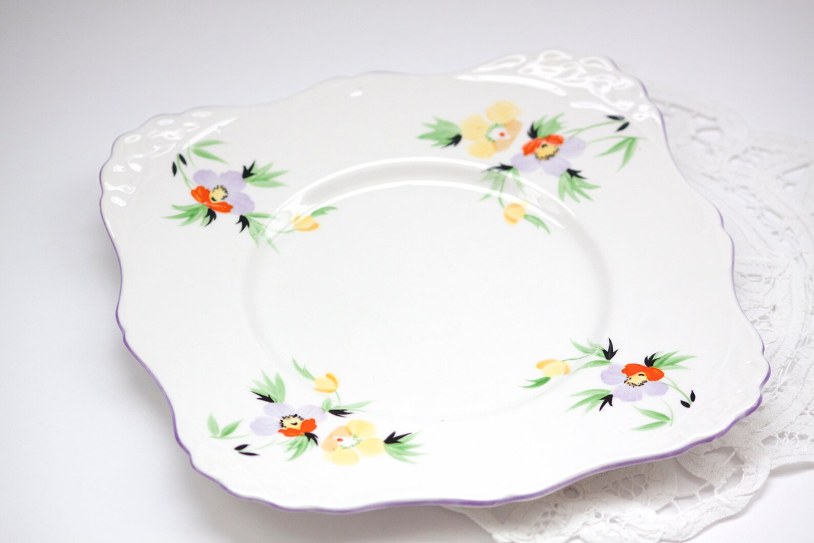 Square Plate, Tuscan Fine English Bone China, Creamy White With Purple ...