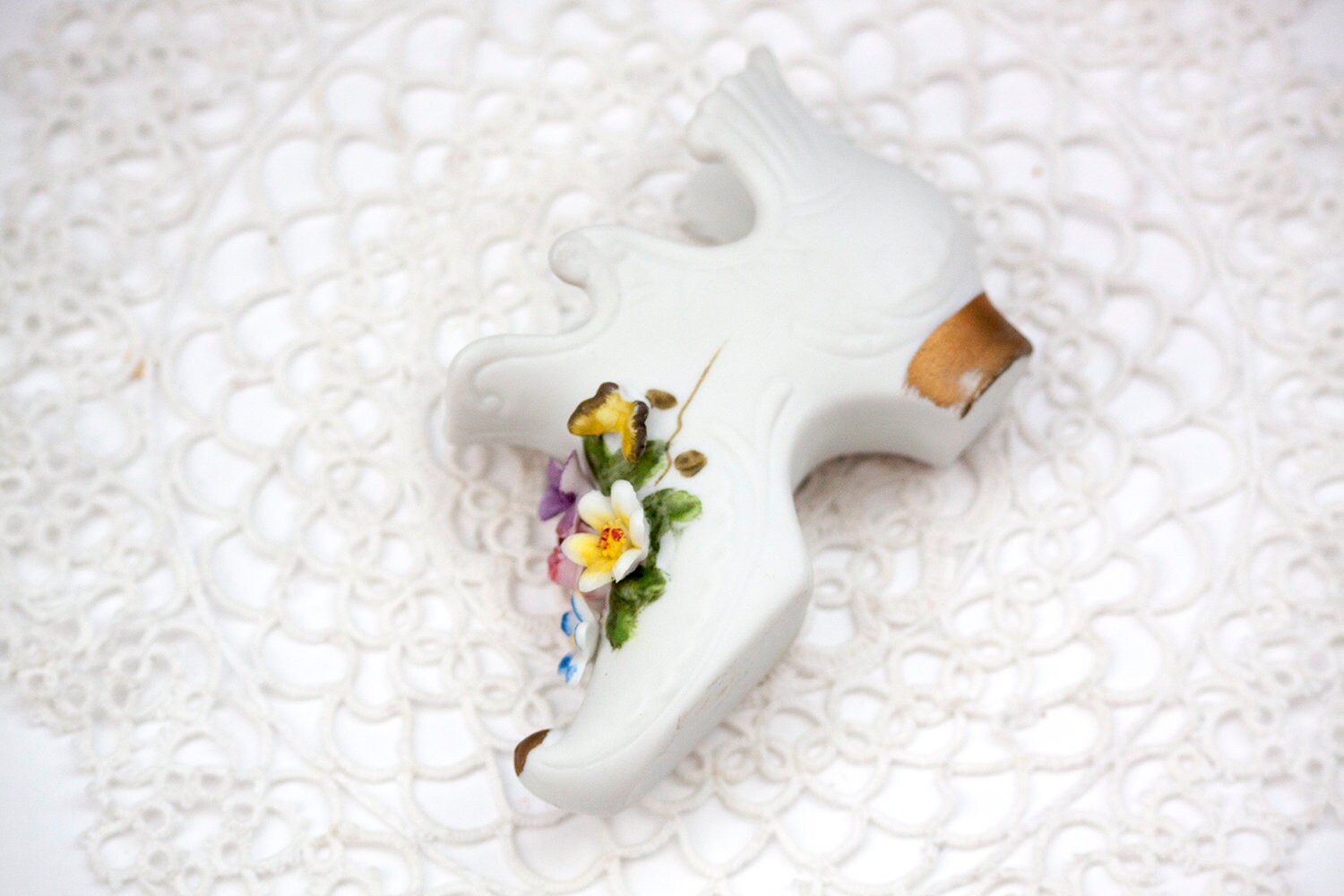 Vintage Shoe Figurine White Bisque With Delicate Floral | Etsy