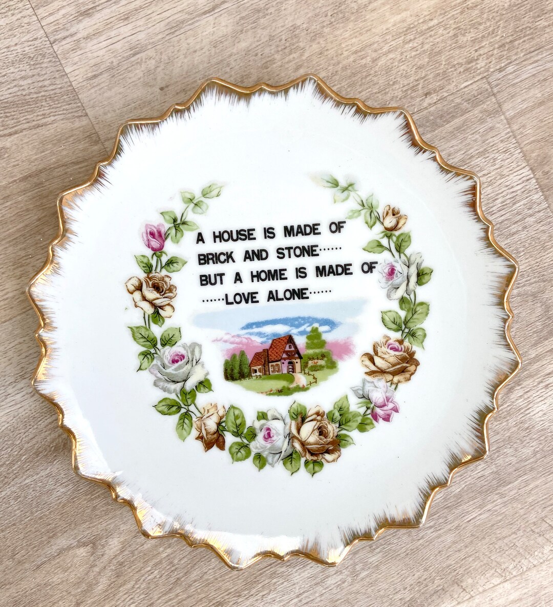 Decorative Plate With Poem, Gold Trimmed Mid Century Wall Plate - Home ...