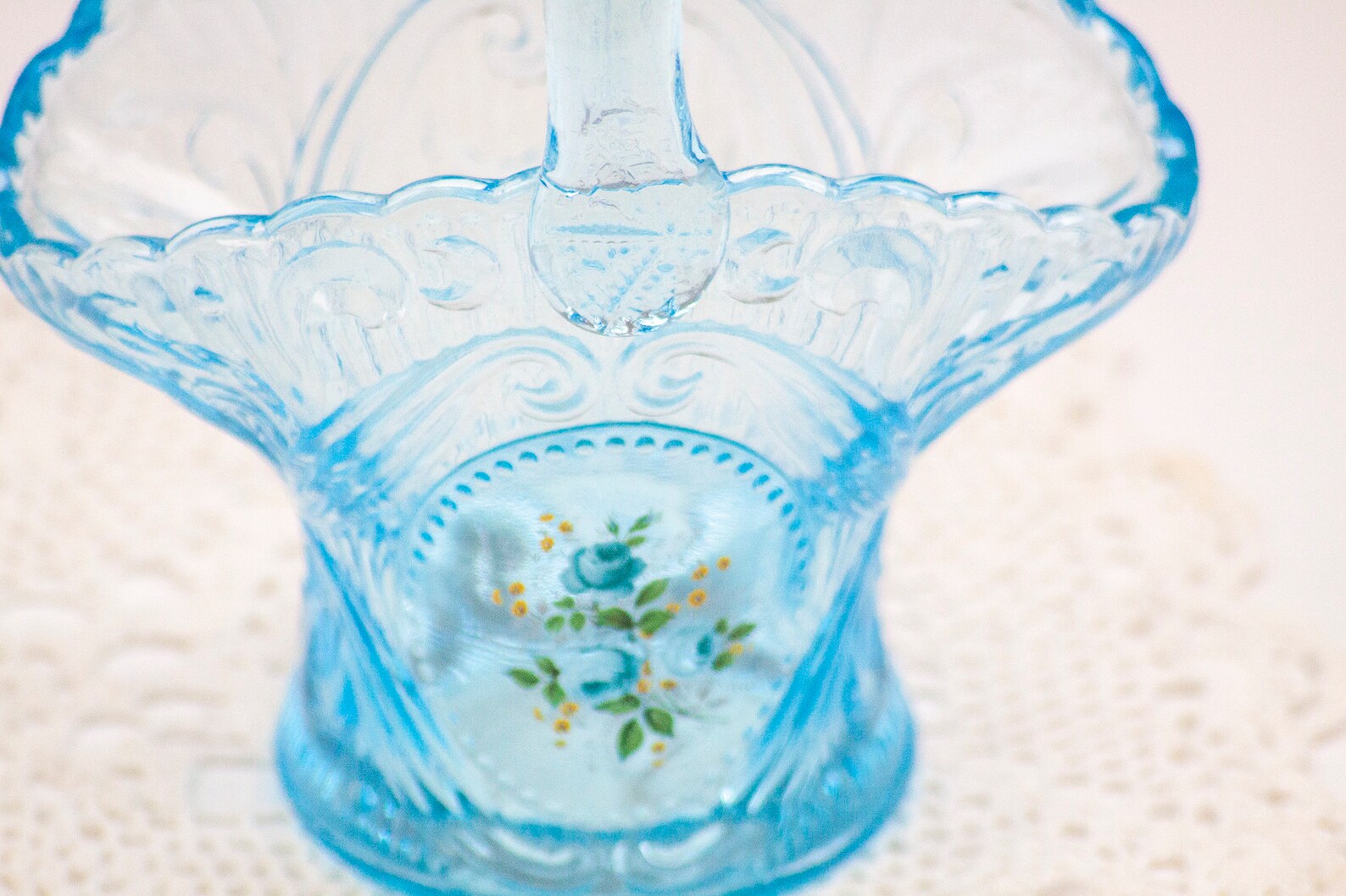Vintage Bridal Basket Blue Glass With Blue Roses - Etsy