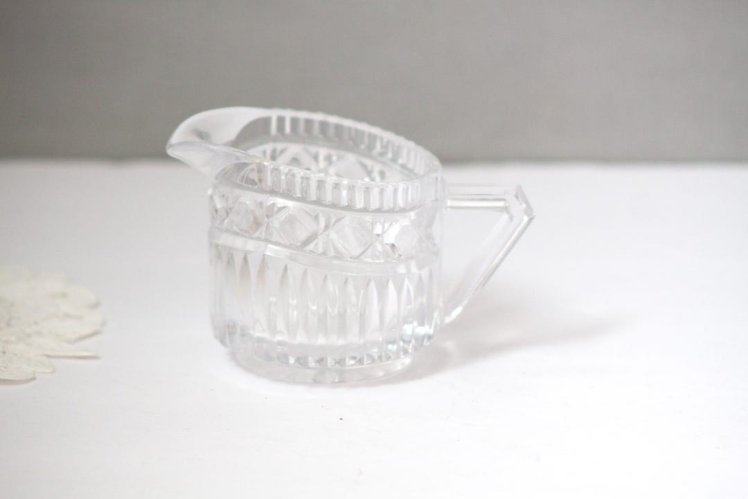 Vintage Clear Glass Creamer Pitcher Heavy With a Buttons and Bars ...