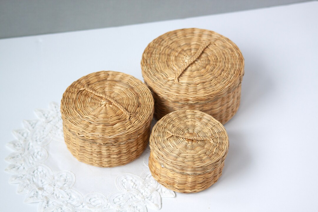 Small Woven Nesting Baskets, Boho Basket, Wicker Storage Basket, With ...