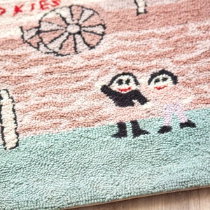 Hooked Rug Folk Art Village Fair or Carnival Scene With French Balloon ...