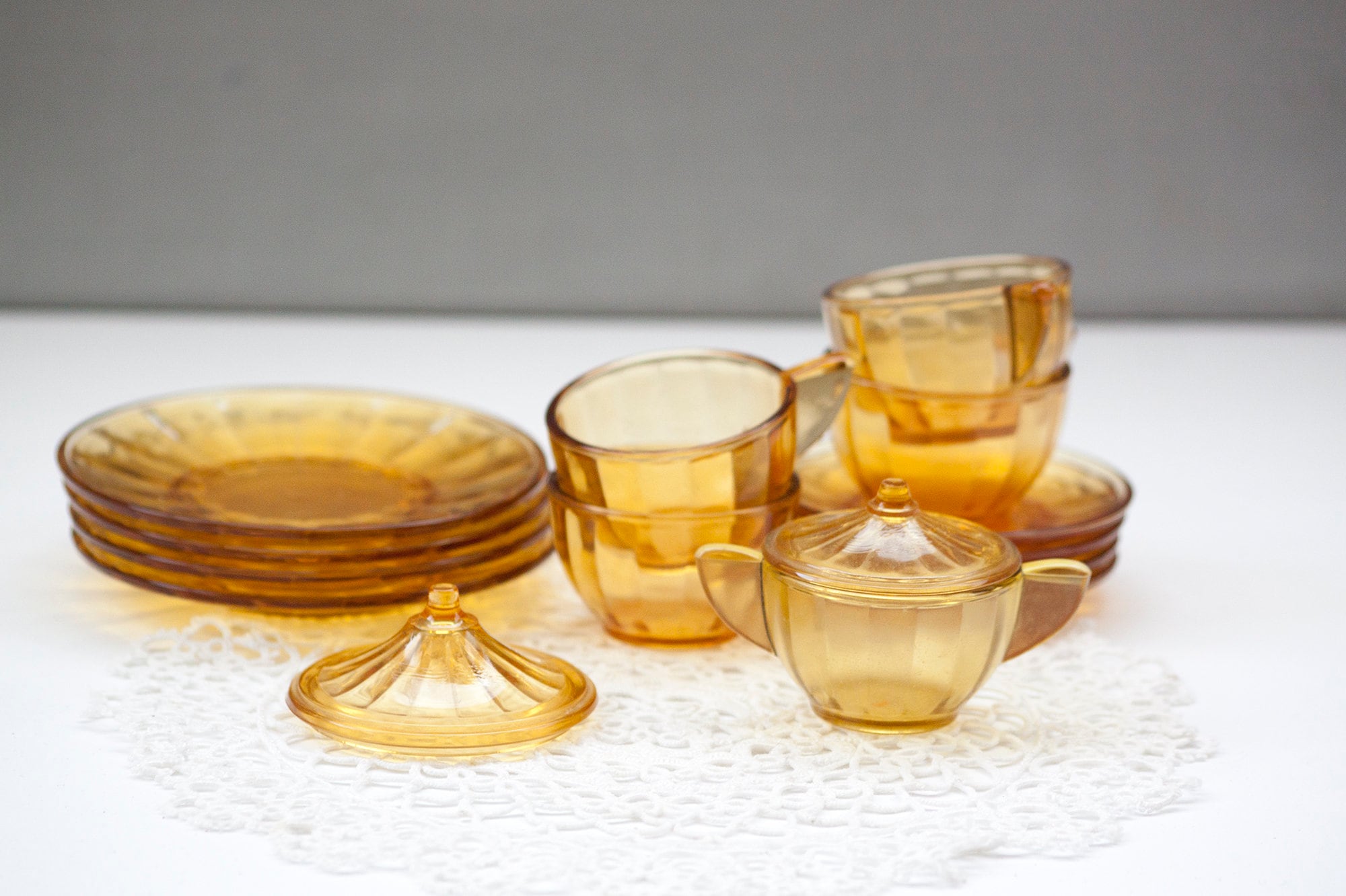 AKRO Agate Children's Amber Depression Glass Tea Set Set | Etsy