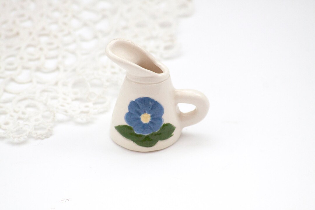Mini Ceramic Pitcher With Blue Flower - Etsy